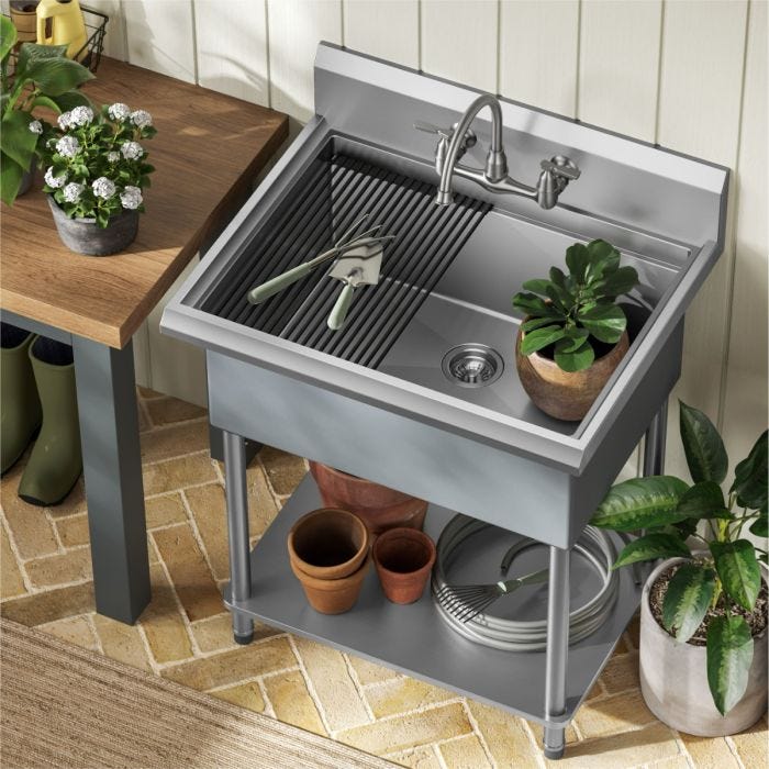 Kraus Free Standing Stainless Steel Utility Sinks — DirectSinks