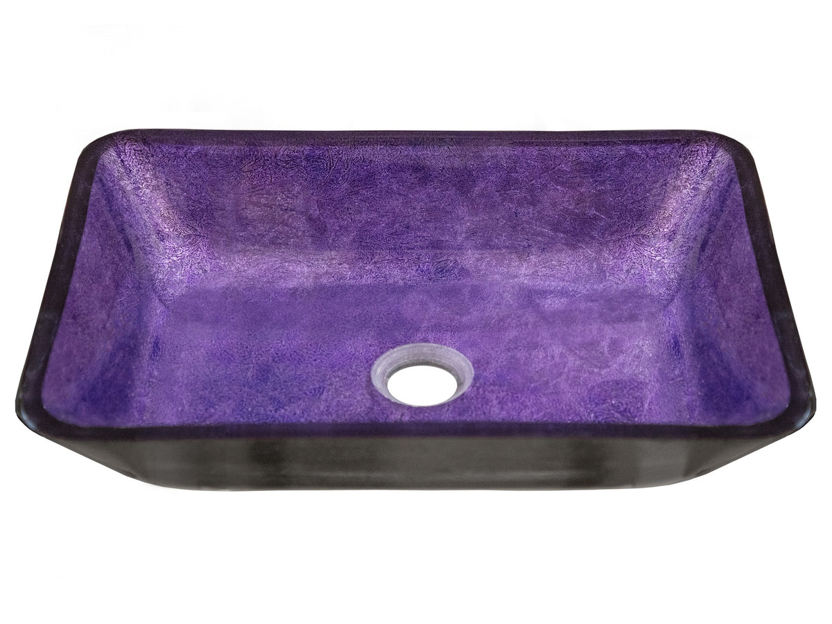 Eden Bath Rectangular Purple Foil Glass Vessel Sink with Black Exterio ...