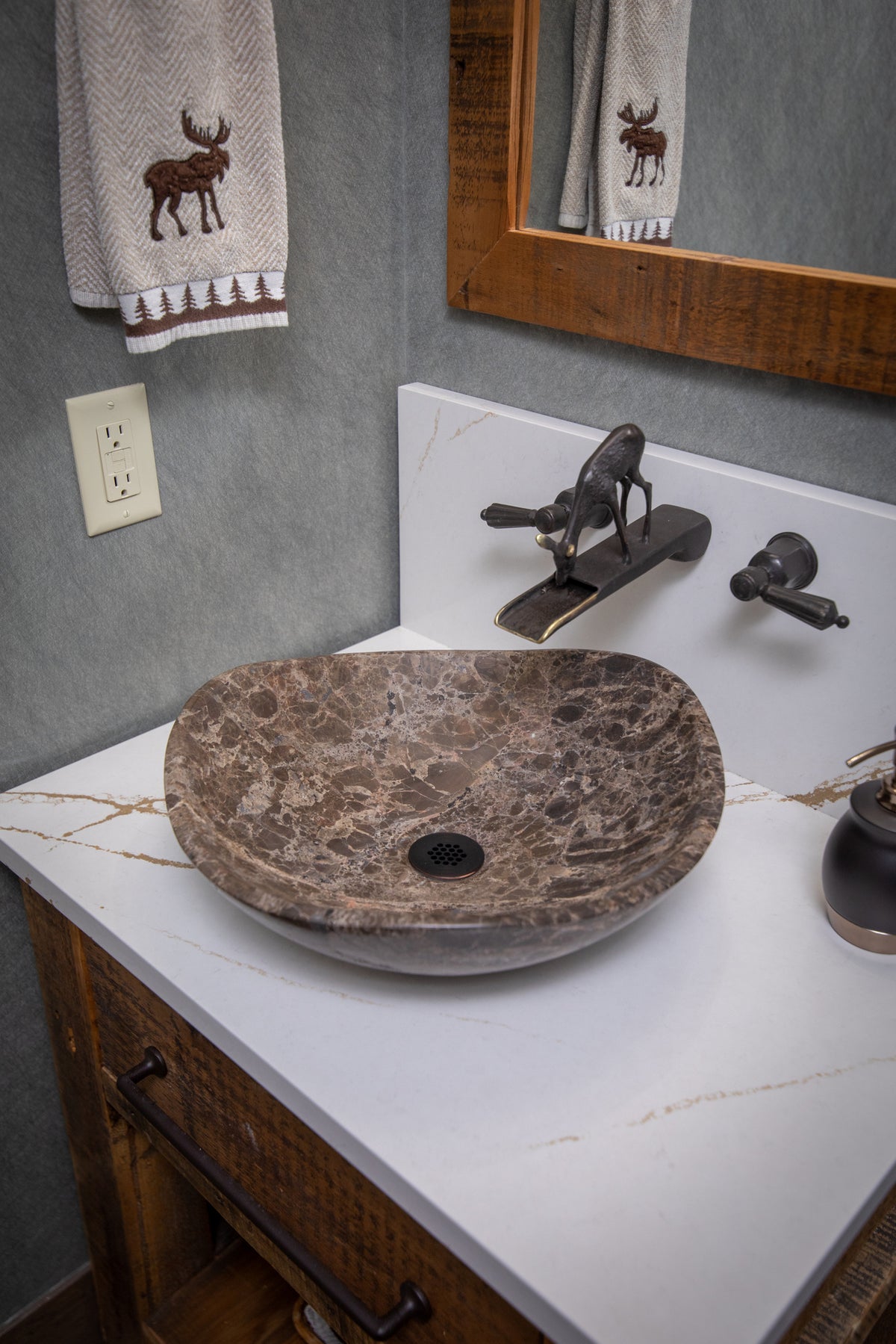 Dark Emperador Marble Freeform Vessel Sink — DirectSinks