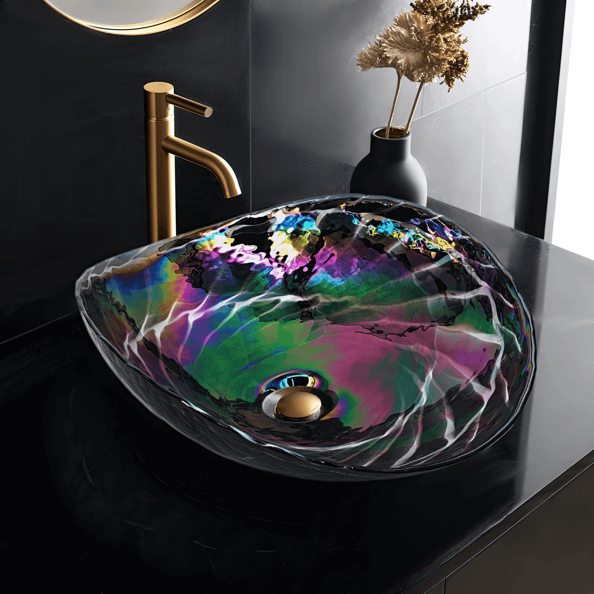 Ruvati 19" Glass Art Vessel Seashell Decorative Pattern Bathroom Sink ...