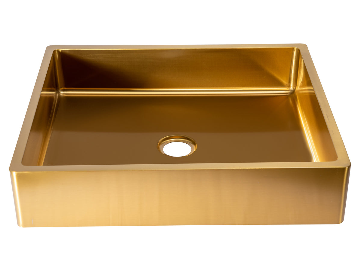 Rectangular Thick Rim Stainless Steel Bathroom Vessel Sink in Gold ...