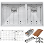Ruvati 33" Workstation 60/40 Double Bowl Undermount 16 Gauge Stainless ...